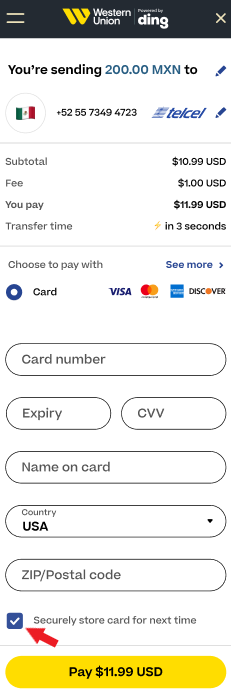 How can I save my card? – WU powered by Ding