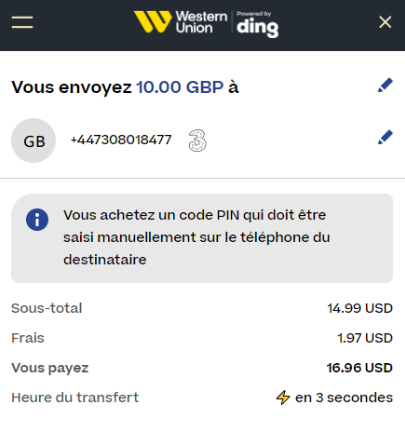 Recharges par code pin – Centre D’Aide: WU Powered by Ding